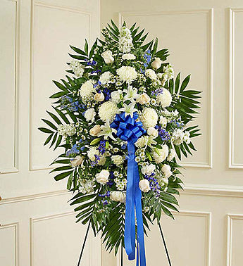 White & Blue Sympathy Spray - Jess C Spencer Mortuary - Sympathy ...
