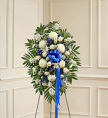 White & Blue Sympathy Spray - Jess C Spencer Mortuary - Sympathy ...